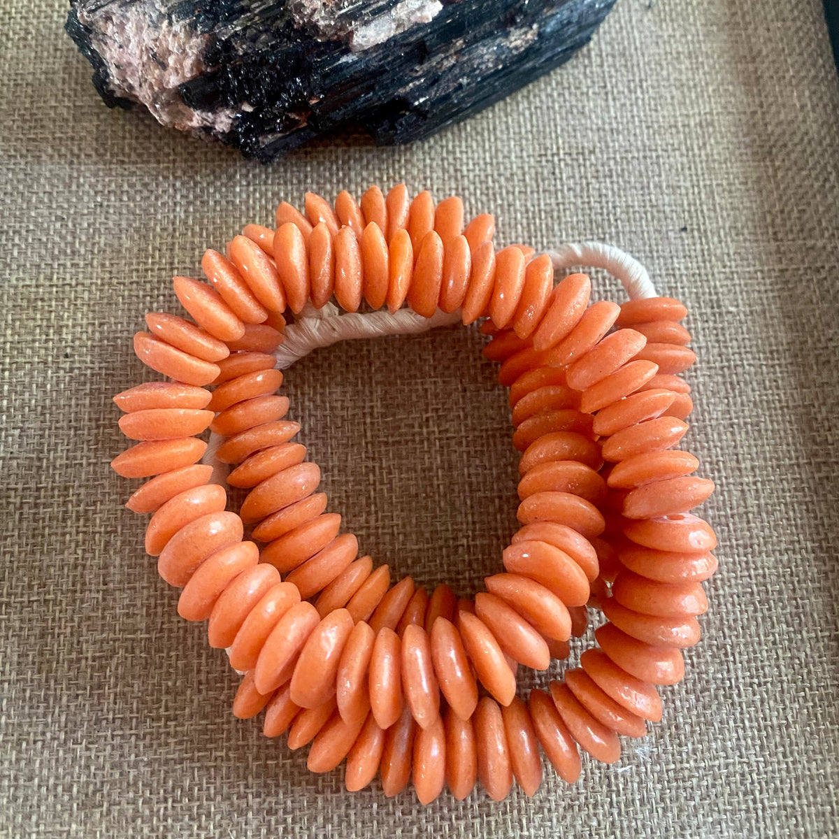 14MM ASHANTI AFRICAN GLASS SAUCER/DISC SHAPED BEADS - APPROX. 16" STRA ...